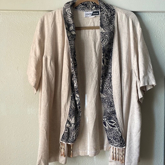 Vintage | Sweaters | Vintage Stacy Tyler Linencotton Open Front Jacket With Beaded Detail | Poshmark